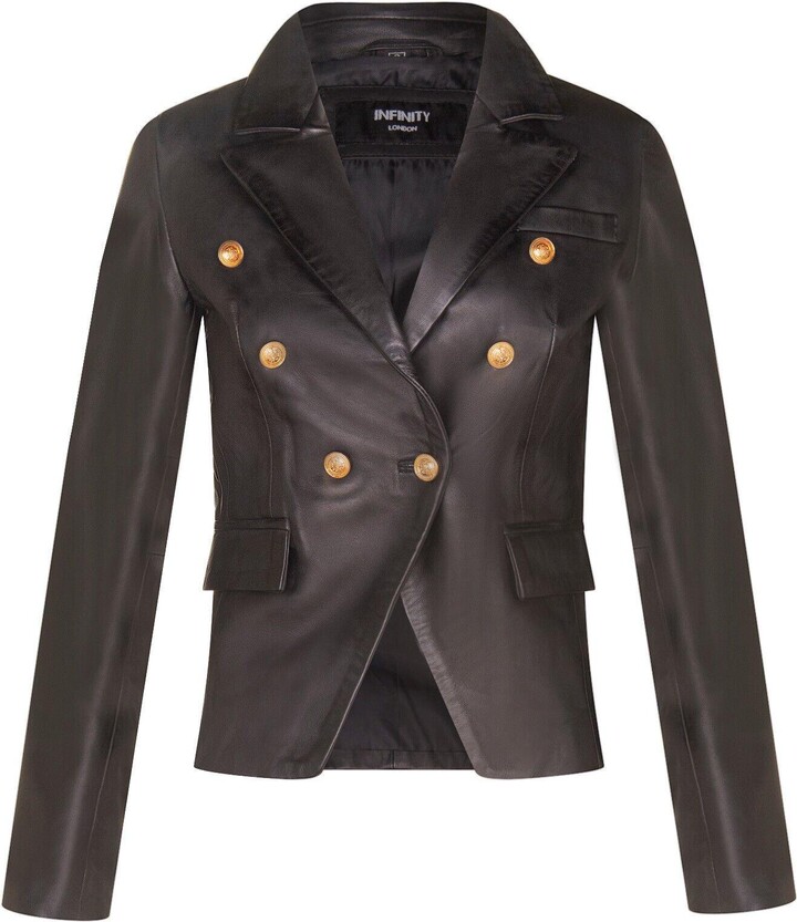 Infinity Leather Classic Leather Military Blazer Jacket-Newent - Black ...