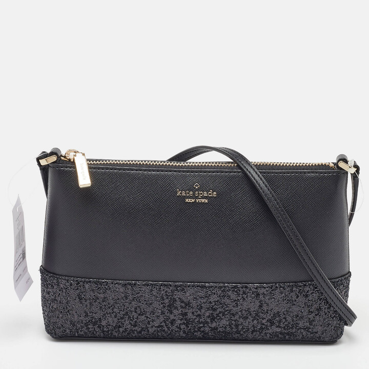 Kate Spade Black Glitter and Leather Ramey Greta Court Crossbody Bag ...