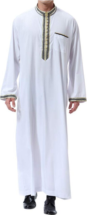Xinvision Muslim Arab Men Thobe Thawb Caftan Robe - Stand Neck Applique ...