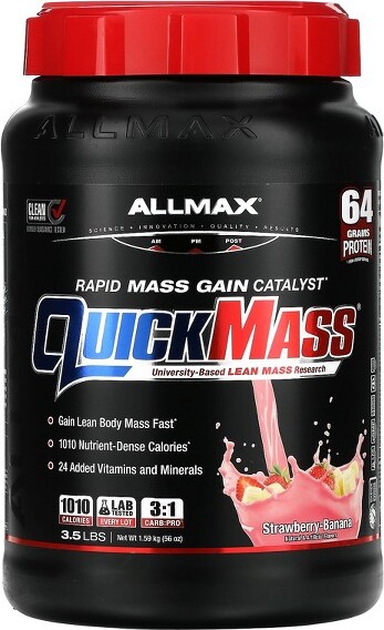 AlliMax ALLMAX QUICKMASS, Strawberry Banana - 3.5 lb - Rapid Mass Gain ...