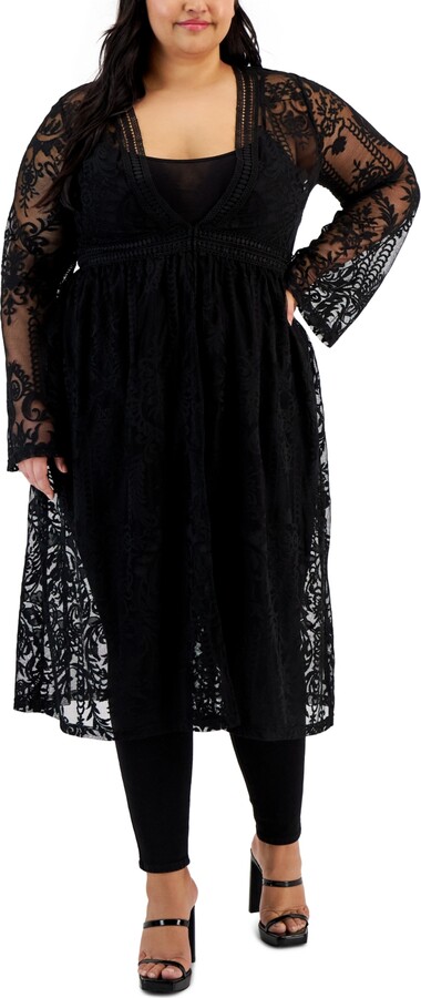 Full Circle Trends Trendy Plus Size Lace Longline Duster - ShopStyle