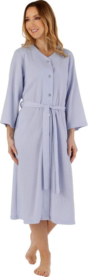 Slenderella Ladies Lightweight Waffle Button Up Robe Hotel Spa Dressing ...