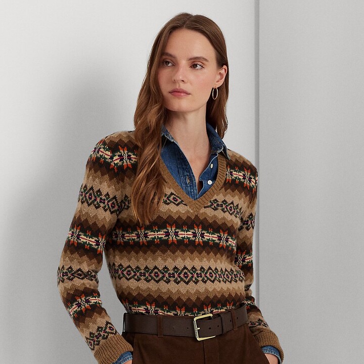Lauren Ralph Lauren Ralph Lauren Fair Isle Wool-Blend V-Neck Sweater ...