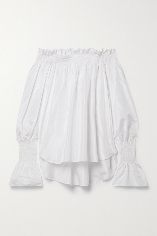 Adam Lippes Sade Off-the-shoulder Shirred Silk-taffeta Top - White ...