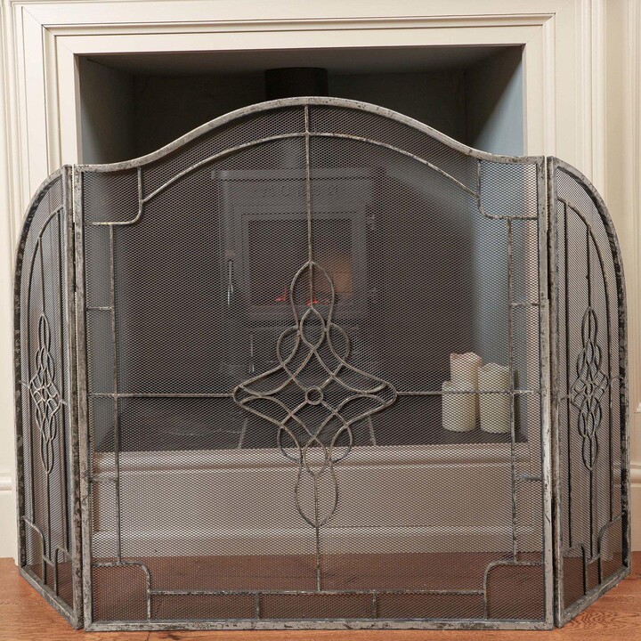Dibor Contemporary Country Fireplace Fire Guard Silver Fire Screen ...