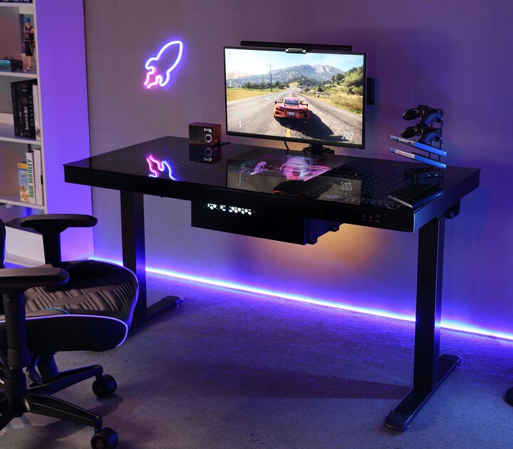 Eureka Ergonomic RGB Gaming Desk Built in PC Case, 55" Glass Electric ...