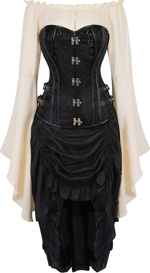 Grebrafan Gothic Punk Corset Leather with Pirate Skirt and Blouse 3 ...