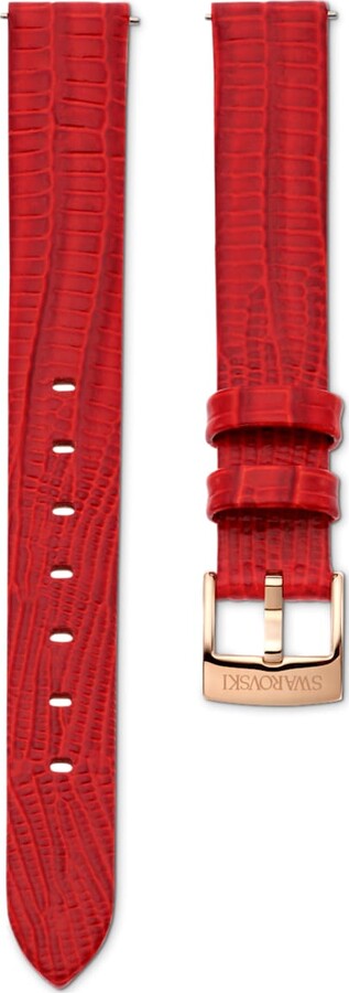 Swarovski 13mm watch strap, Leather with stitching, Red, Rose gold-tone ...