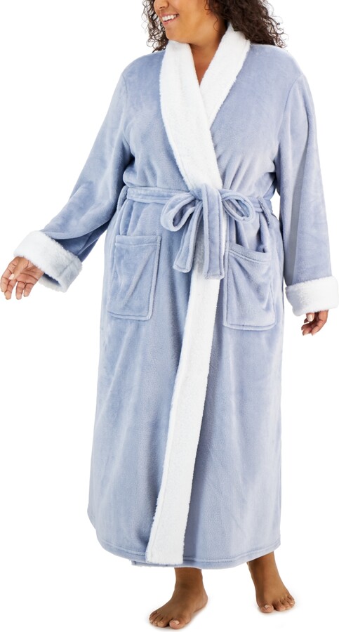 Charter Club Plus Size Plush Faux-Fur Trim Long Wrap Robe, Created for ...