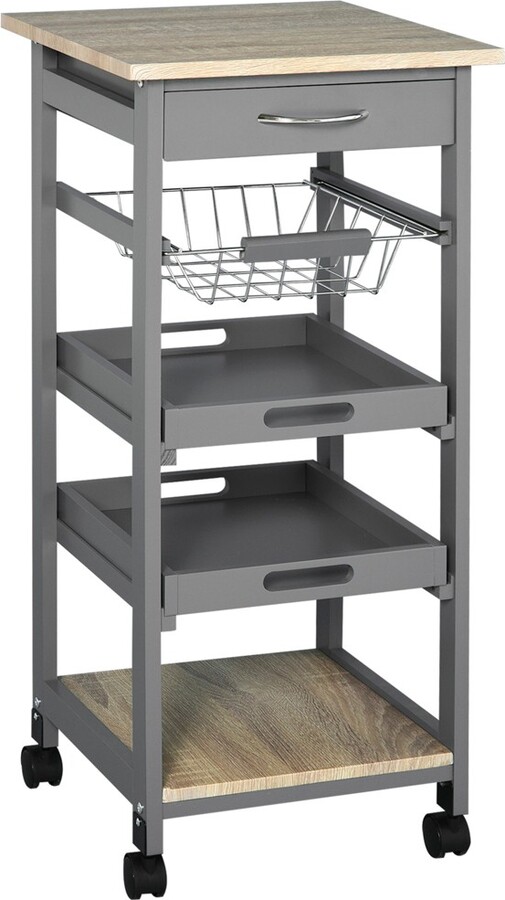 HOMCOM Mobile Rolling Kitchen Island Trolley Serving Cart with ...