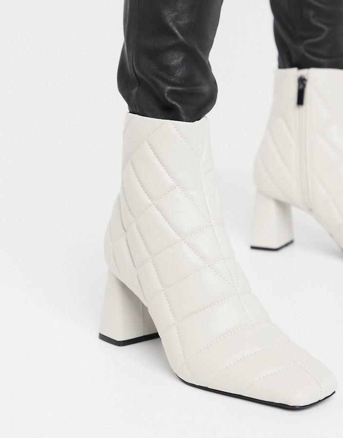 Stradivarius quilt detail heeled boots in ecru - ShopStyle