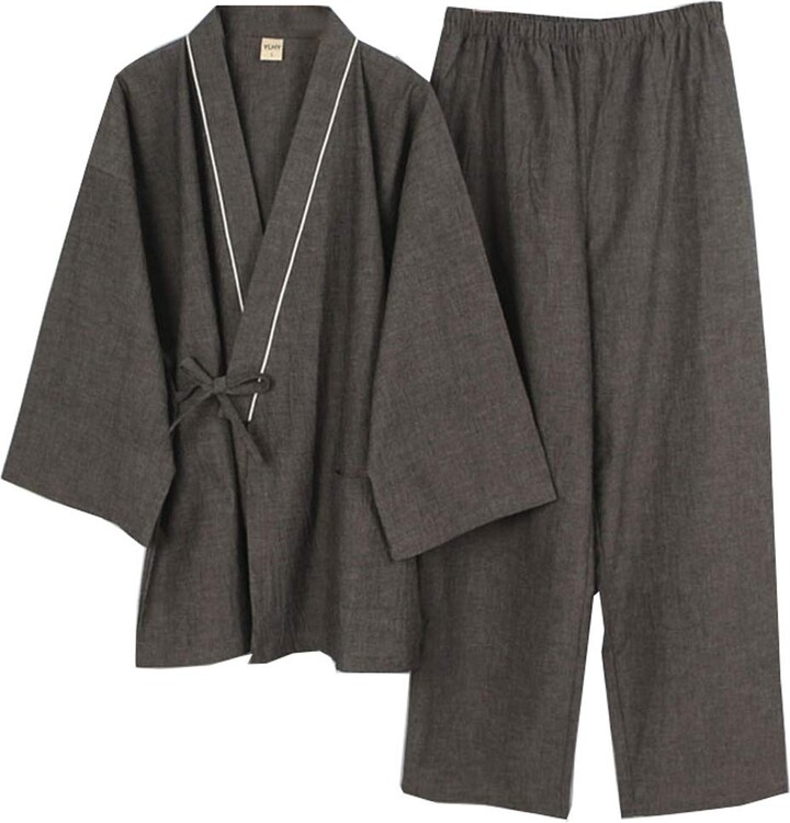 Thefancypumpkin Men's Japanese Style Robes Kimono Pajamas Suit Dressing Gown Set-Size XL#09 ...