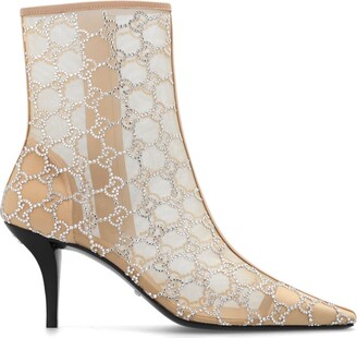 Gucci Embellished Canvas-trimmed Leather Ankle Boots - Black - ShopStyle
