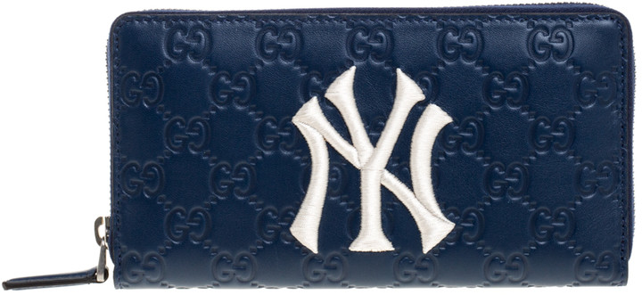 Gucci Blue Guccissima Leather NY Yankees Patch Zip Around Wallet ...
