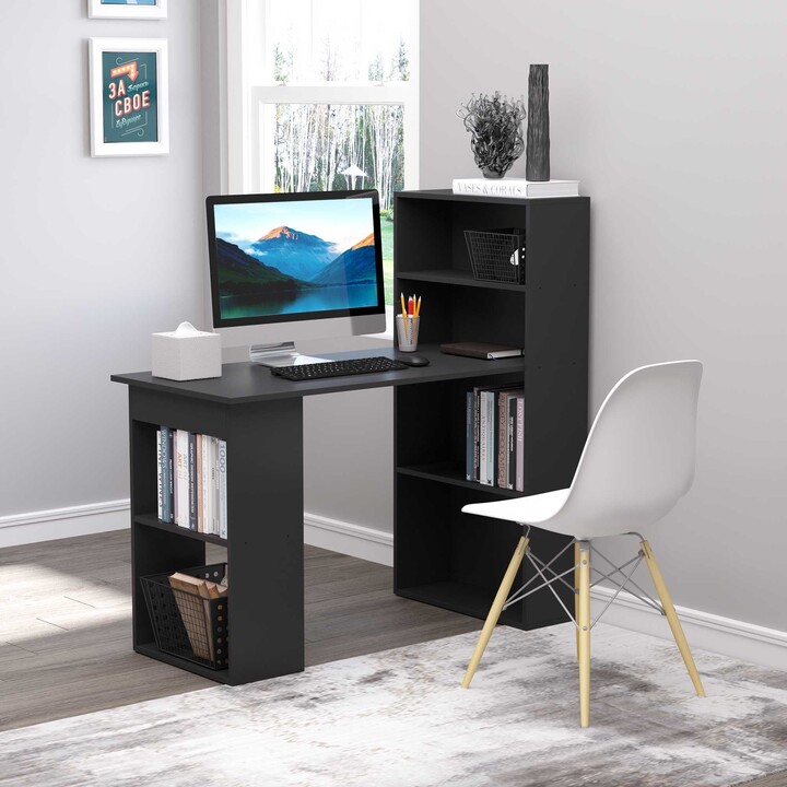 HOMCOM Modern Compact Computer Desk with 6-Tier Storage Shelves Combo ...