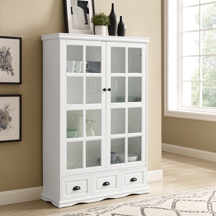 Simplie Fun Storage Cabinet with Tempered Glass Doors Curio Cabinet ...
