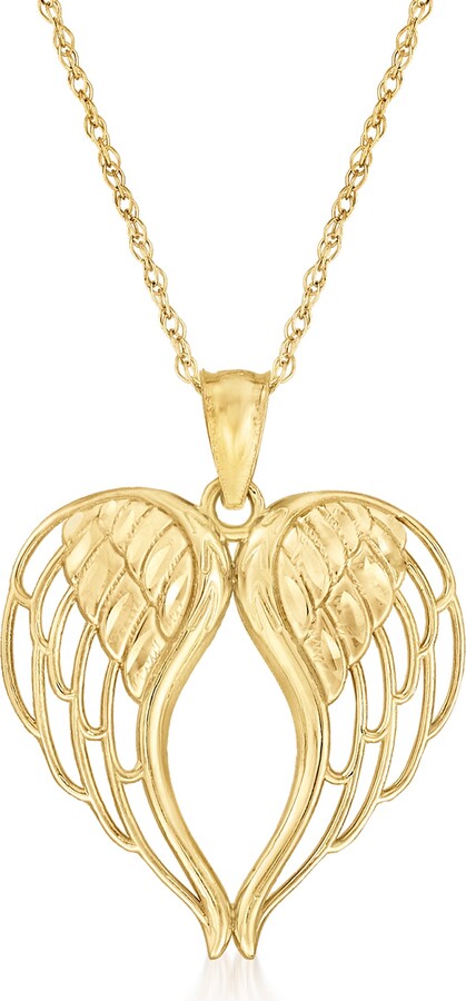 Ross-Simons 14kt Yellow Gold Angel Wings Heart Pendant Necklace - ShopStyle