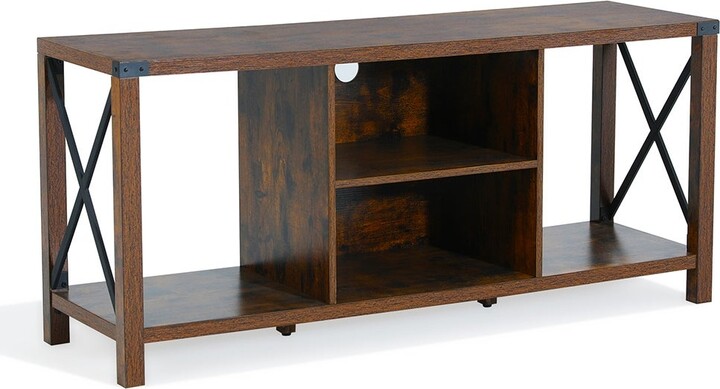 LivEditor Industrial TV Console Table with Open Storage Shelves, Modern ...