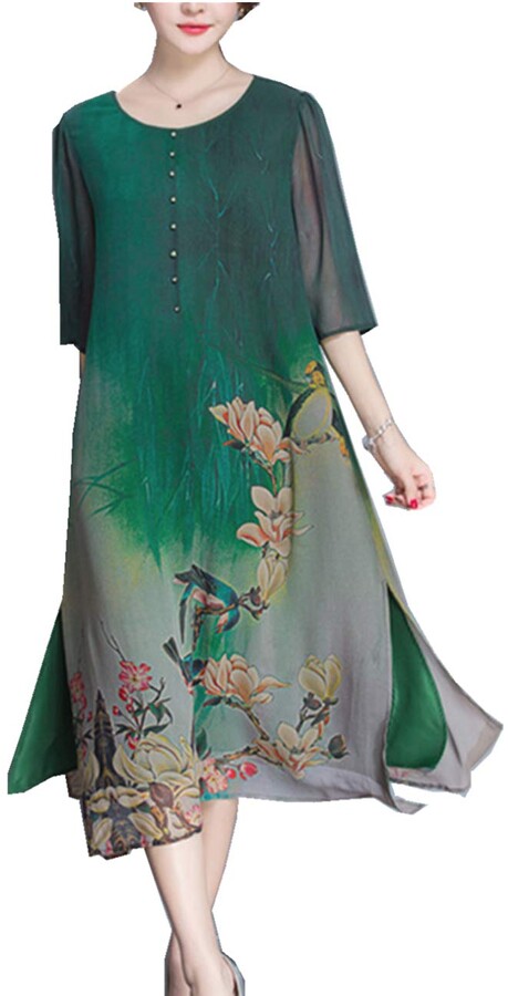 Boan Women's Casual Midi Dress with Half Sleeves and Floral Trapezoid ...