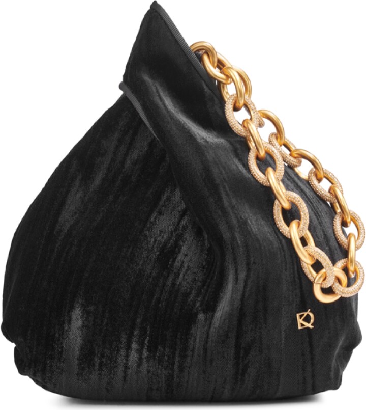 Donna Karan Lawrence Velvet Wristlet with Pave Chain Strap - Black/Gold ...