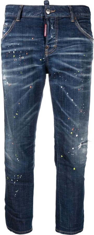 DSQUARED2 low-rise paint-splatter jeans - ShopStyle