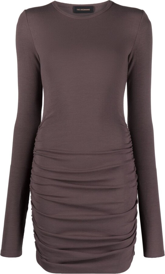 THE ANDAMANE Brown Naida Ruched Mini Dress - ShopStyle