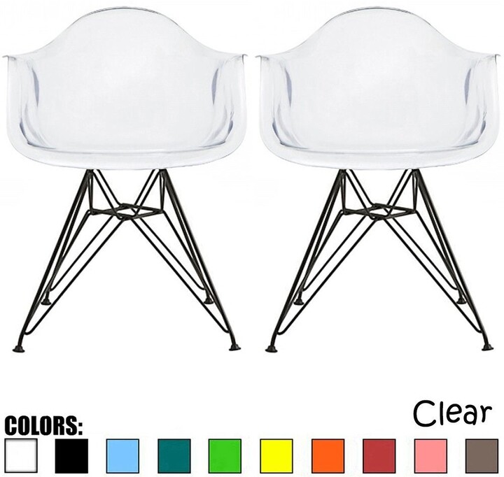 Overstock Set of 2 Clear Plastic Chairs With Arm Armchairs Dining Home ...