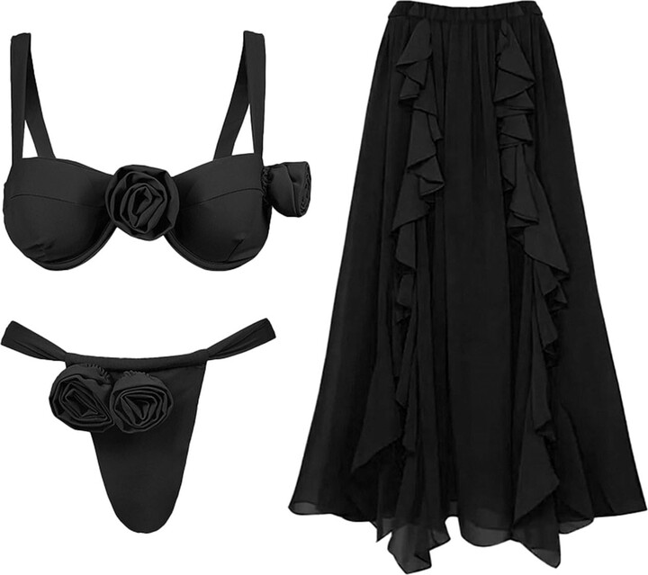 Generic Women Halter Bikini 3d Three Flower Swimsuit Two Piece Swimsuit