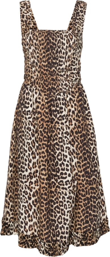 Ganni Leopard-Print Smock Midi Dress - ShopStyle