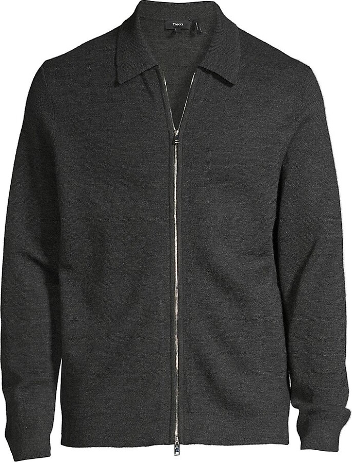 Theory Regal Wool Zip-Up Polo Sweater - ShopStyle