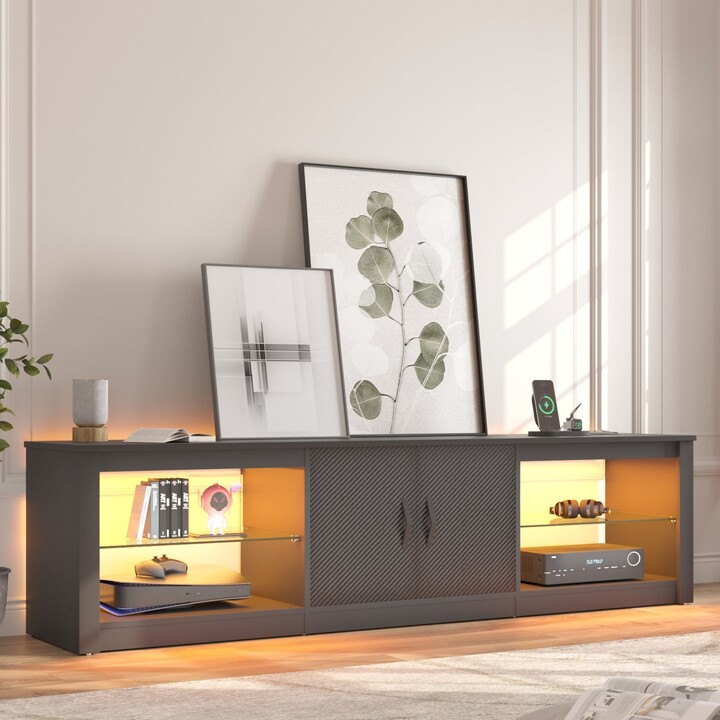 Bestier 70 inch Modern TV Stand for TVs up to 75 inch with LED & Outlet ...