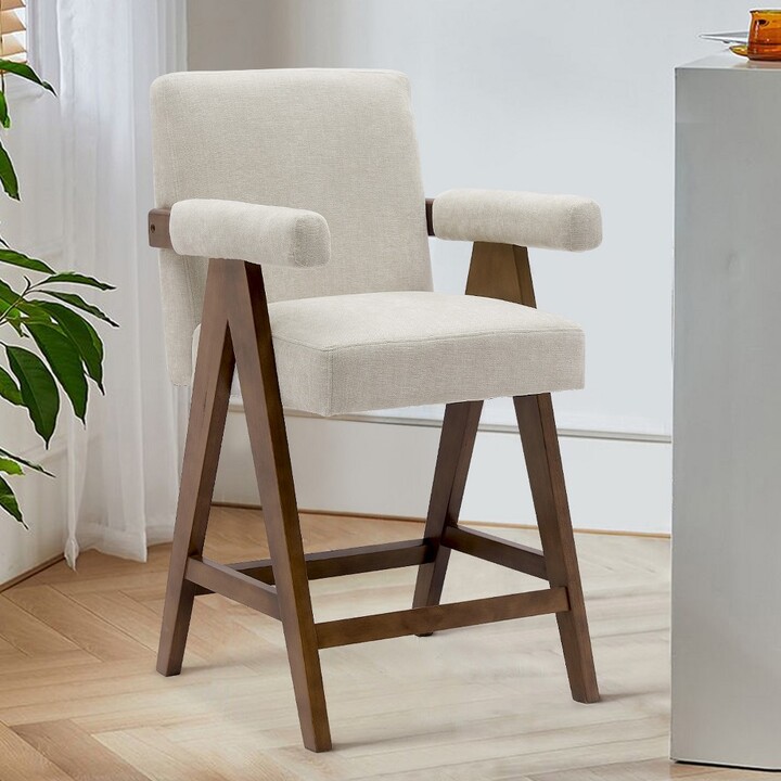 Morgan 25.5" Height Beige Upholstered Seat and Back Counter Stools With ...