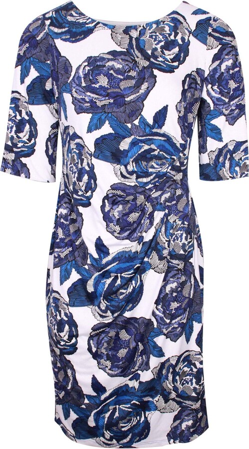 Michaela Louisa Blue & White Floral Print Dress with Three Quarter ...