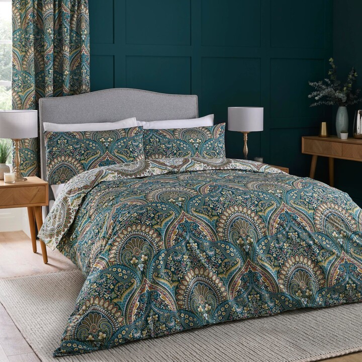 Dunelm Palais Reversible Teal Duvet Cover and Pillowcase Set Teal ...