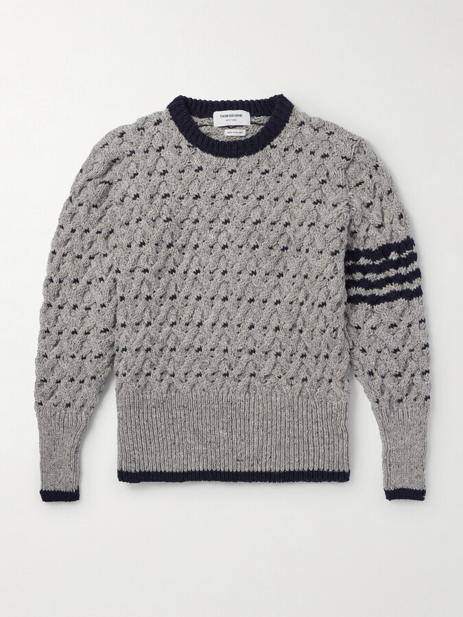 Thom Browne Slim-Fit Striped Cable-Knit Wool and Mohair-Blend Sweater - ShopStyle
