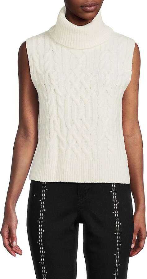 Vince Sleeveless Cable Knit Turtleneck Sweater - ShopStyle