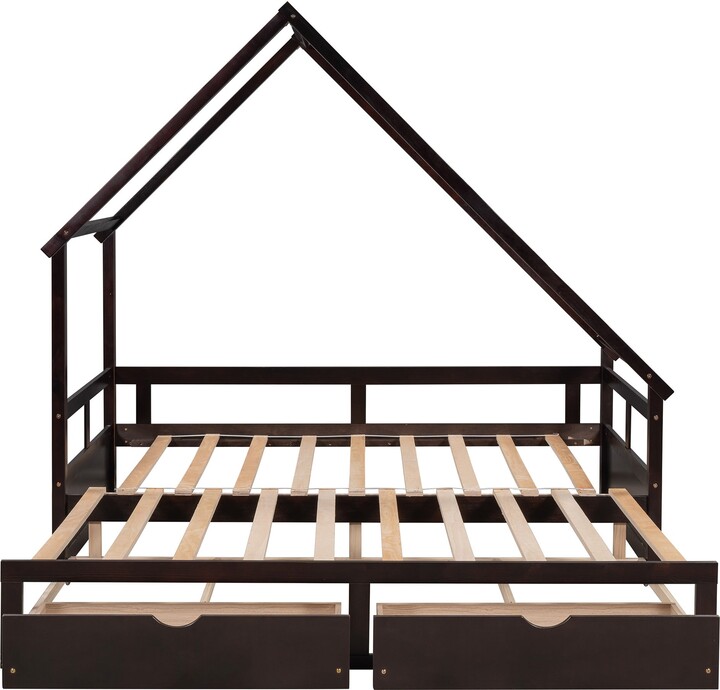 IGEMAN Twin-King Design Extendable House Bed Wood Daybed for Small ...