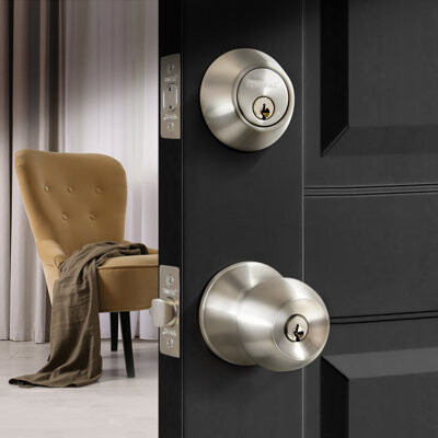 Premier Lock Complete Entry Knob Set with Single Cylinder Deadbolt ...