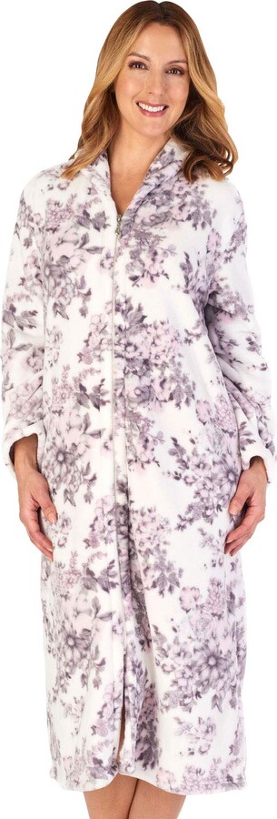 Slenderella HC4312 Women's Housecoats Grey Floral Dressing Gown Small ...