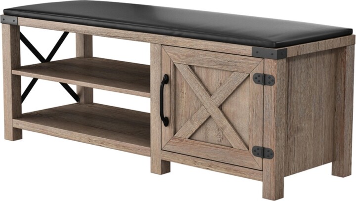 Simplie Fun Modern Farmhouse Shoes Bench With Seat Cushion, Wood ...