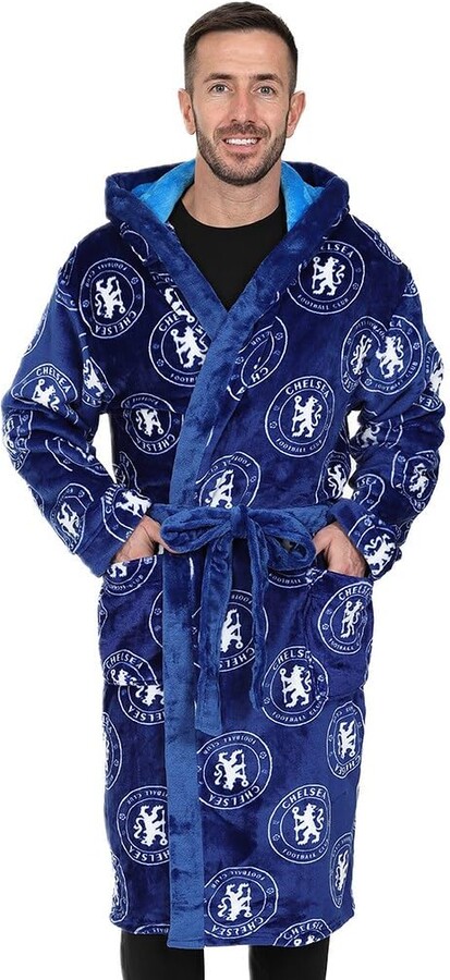 Chelsea Mens Official F.C. Dressing Gown Fleece Hooded Robe (Large ...