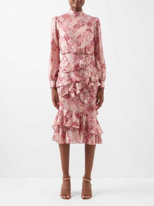 Saloni Isa Star-fil Coupé Ruffled Silk Midi Dress - ShopStyle