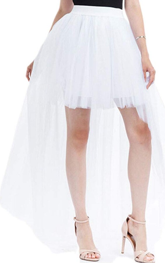 Lazder Womens Mesh High Waist Pleated Fluffy Maxi Dovetail Tutu Skirt ...