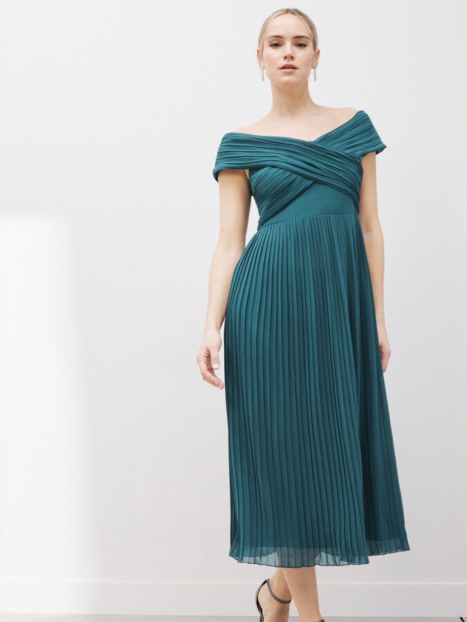 John Lewis & Partners Off Shoulder Crossover Pleated Midi Dress - ShopStyle