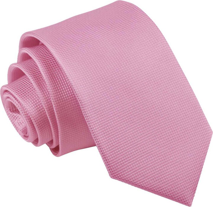 DQT Men's Solid Check Formal Wedding Modern Style Slim Tie - Light Pink ...