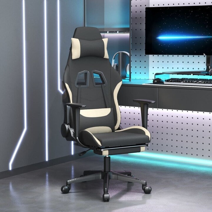 Global Pronex Gaming Chair with Footrest Black and Cream Fabric - ShopStyle