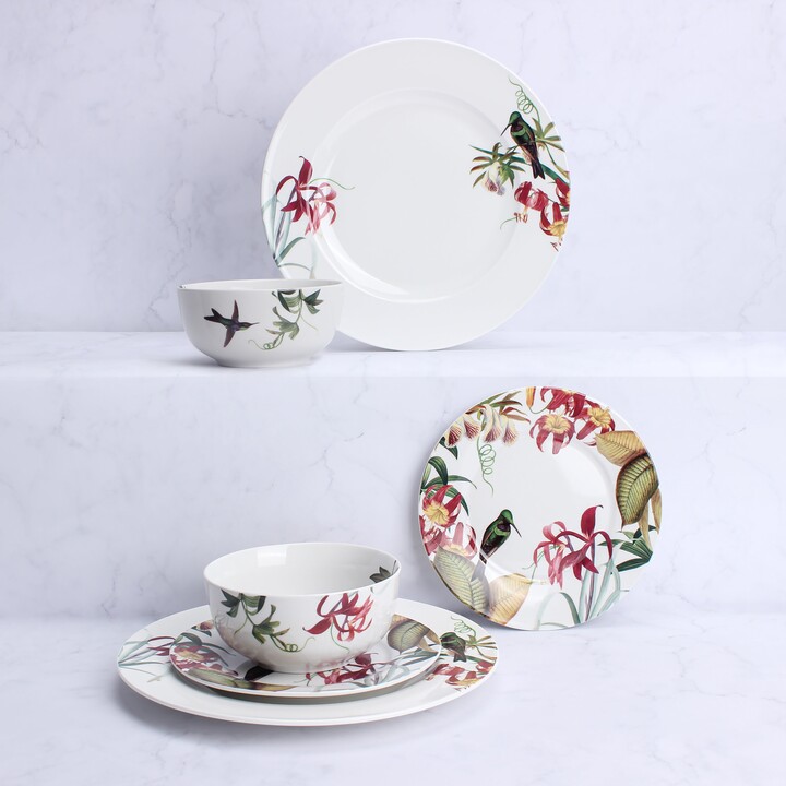 Dunelm 12 Piece Botanical Bird Dinner Set Red - ShopStyle
