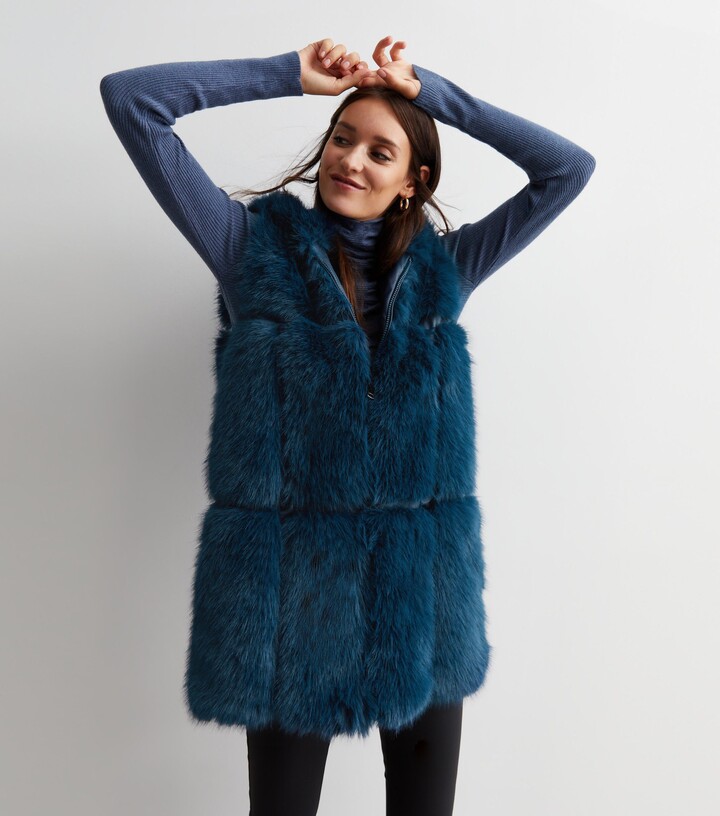 Gini London Blue Faux Fur Gilet - ShopStyle