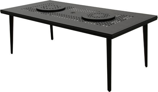 84" Modern Mesh Aluminum Rectangle Patio Dining Table with Two Lazy ...