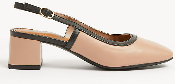 Leather Block Heel Slingback Shoes - ShopStyle